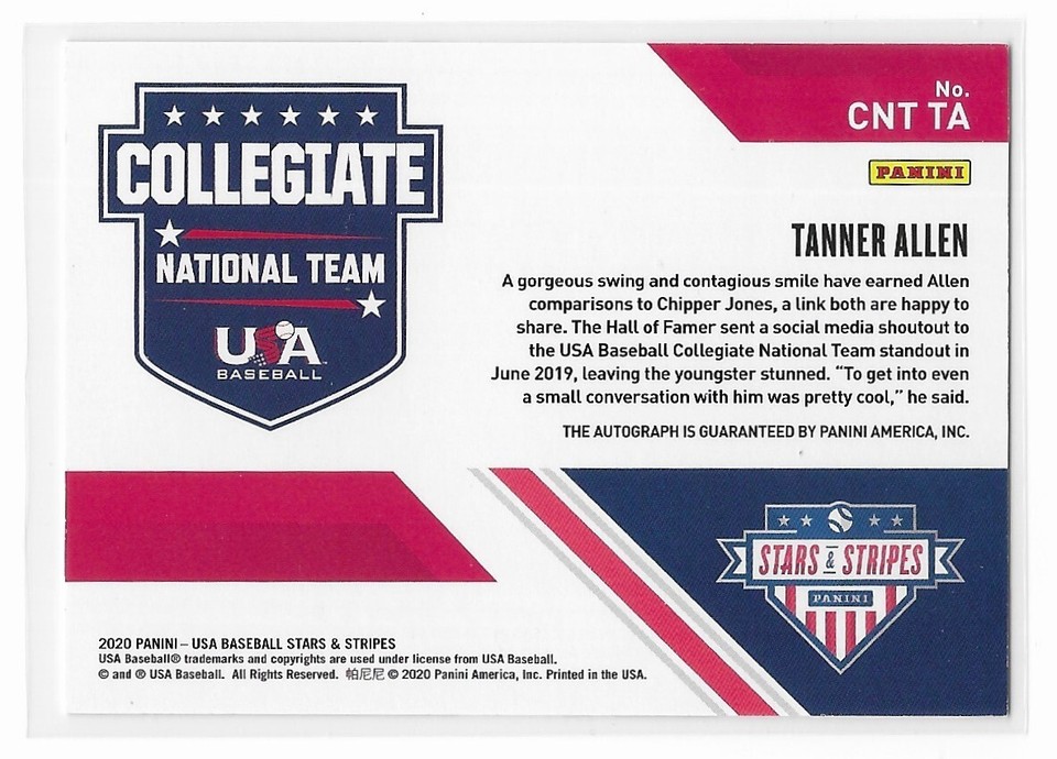 Tanner Allen 2020 USA Stars & Stripes Autograph Rookie #CNTTA /499 ...