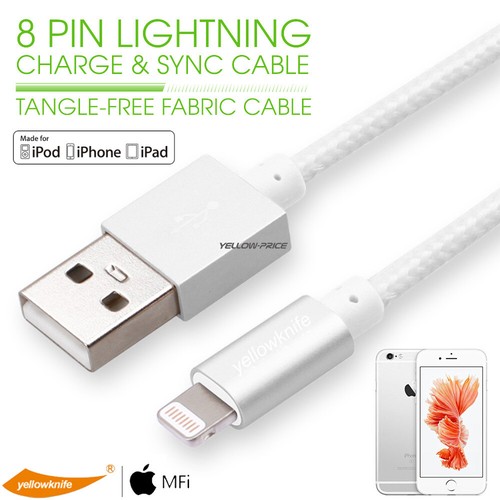 YELLOWKNIFE Aluminum Braided 8-Pin USB Cable Sync MFi Certified for ...
