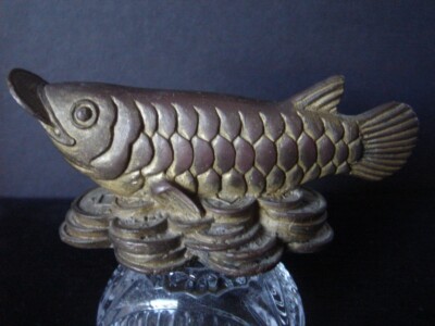 Koi Fish w/Coins in Mouth Brass Statue Figurine Symbol Good Fortune ...