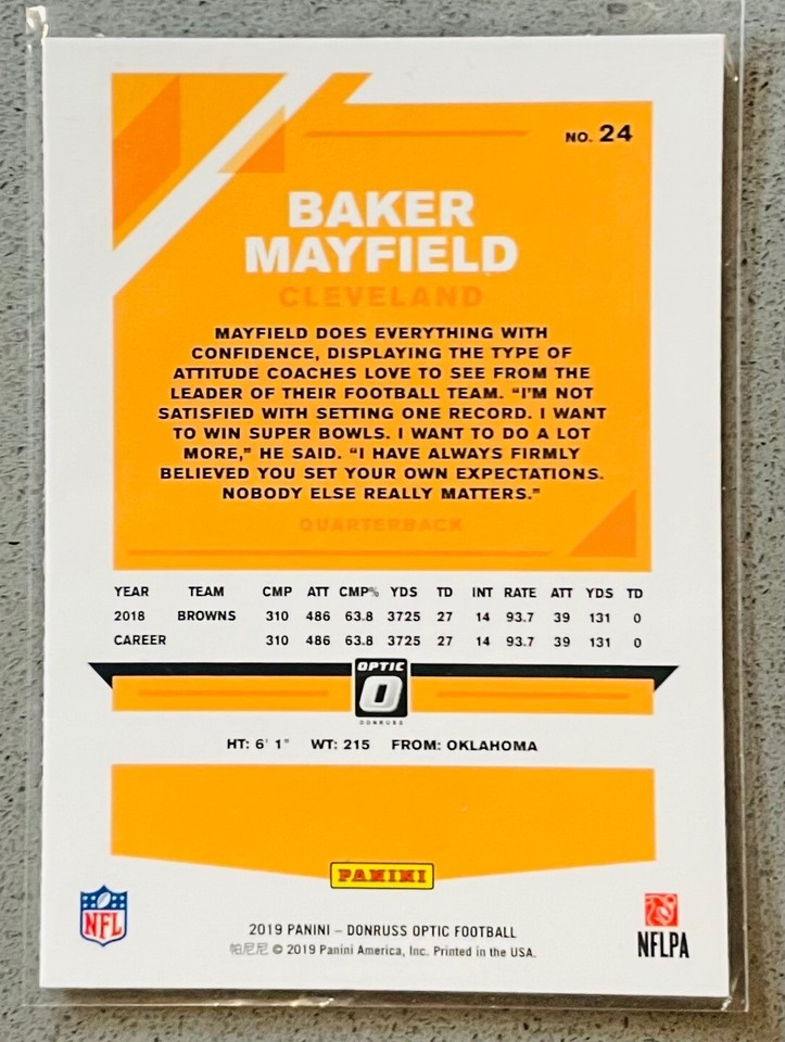 2019 Panini Donruss Optic Football NFL #24 Baker Mayfield Base Card ...