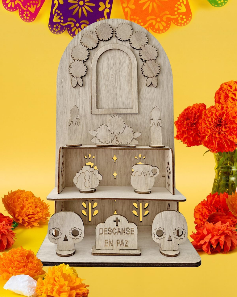 3-Tier Dia De Los Muertos Altar Ofrenda Kit, Wooden Day of the Dead ...