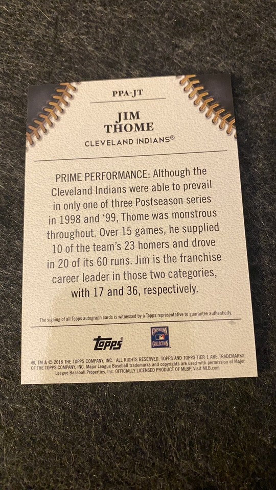 2018 Topps Tier One Silver Ink Autograph Card Jim Thome 8/10 Indians | eBay