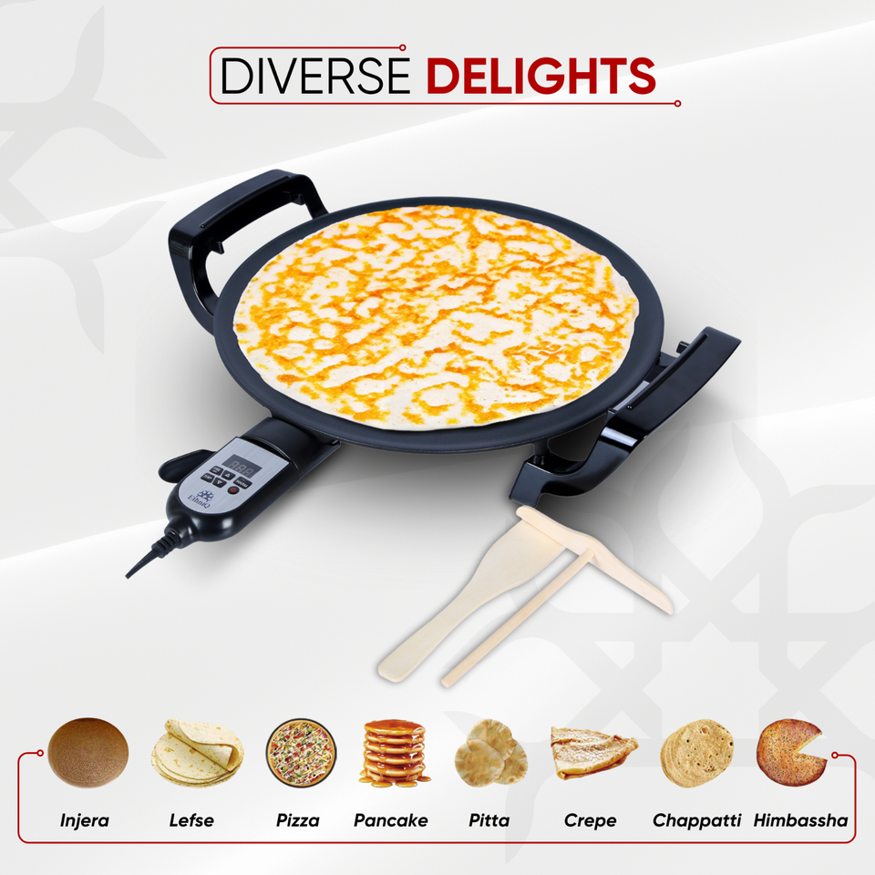 Ethniq 16" Electric Griddle for Injera Crepe, Lefse, Mogogo, Mitad ...