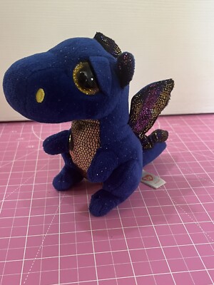 TY Dragon Plush "Saffire" Beanie Boos Blue Sparkle Eye Stuffed Animal ...