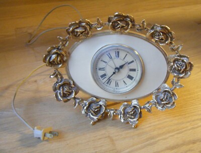 Vintage Electric Desk Clock Matson Stylebuilt Ormolu Rose Gold Filigree ...
