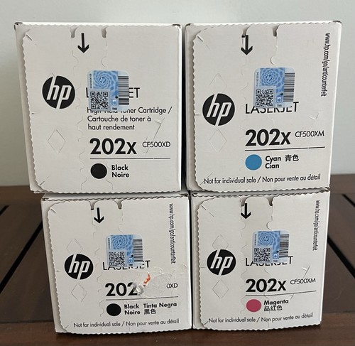 4- Genuine HP 202X High Yield Toner: CF500 , 2- Blk, 1-Cyan ,1-Mag ...