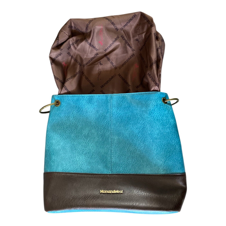 MONTANA WEST AQUA & BROWN TOP ZIP SHOULDER BAG EXCELLENT CONDITION | eBay