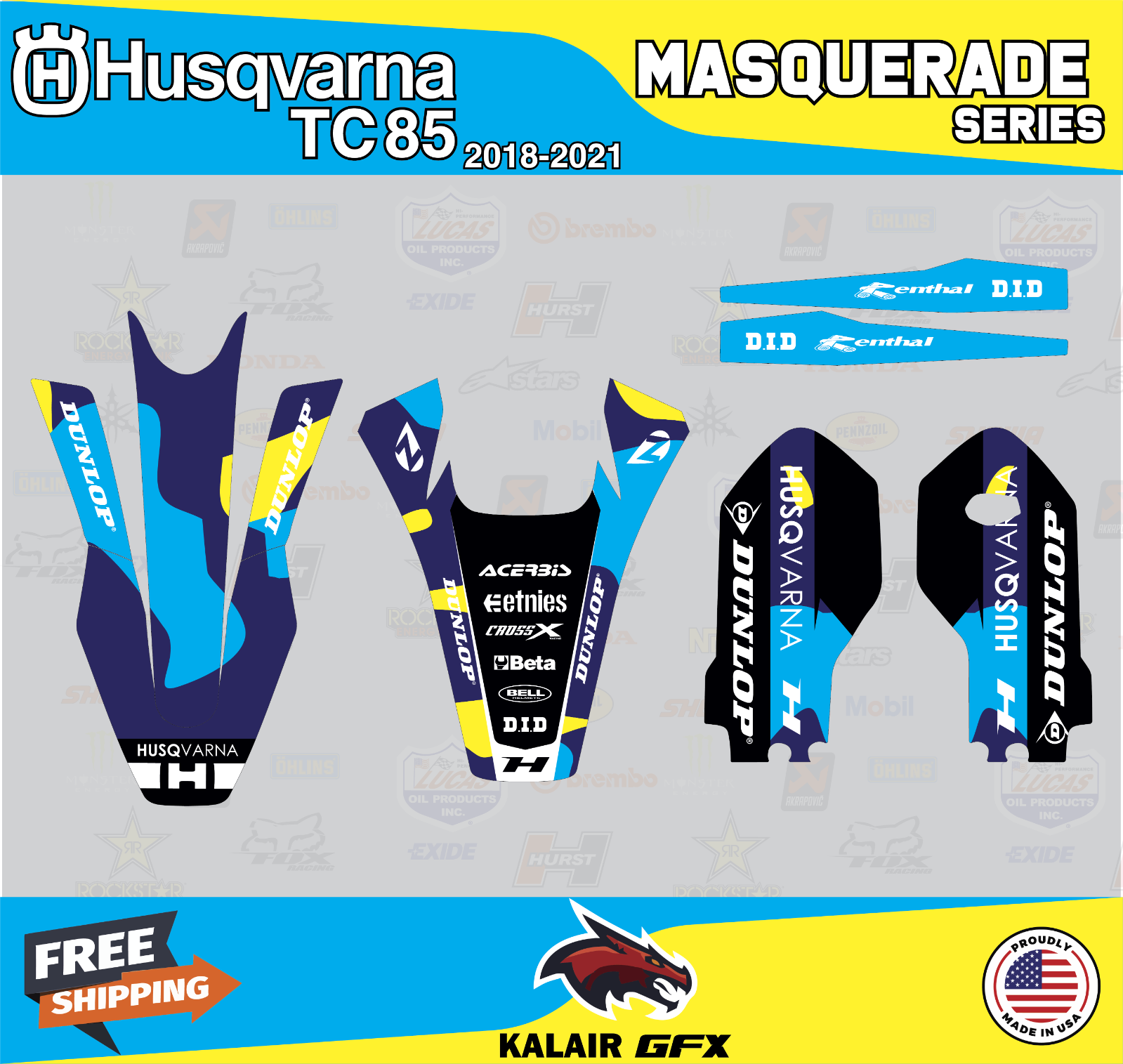 Graphics Kit for Husqvarna TC85 2018-2024 Masquerade Series - Blue ...