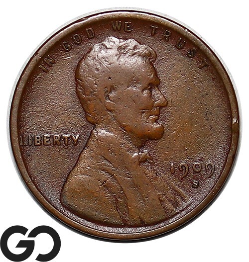 1909-S VDB Lincoln Cent Wheat Penny, Weak VDB, Collector Key Date, G ...