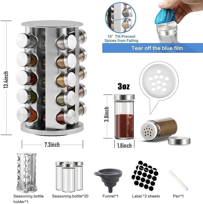 Stainless Steel Revolving Spice Rack Jar 20 Stand Carousel Rotating New ...
