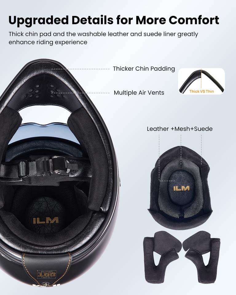 ILM Refurbished Vintage Full Face Motorcycle Helmets Adults Inner Visor ...