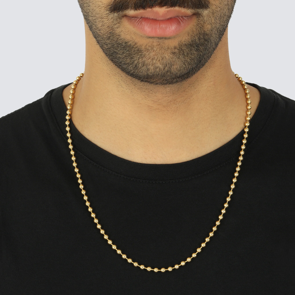 14k Solid Yellow Gold Chain Round Bead Ball Chain Necklace Dog Tag ...