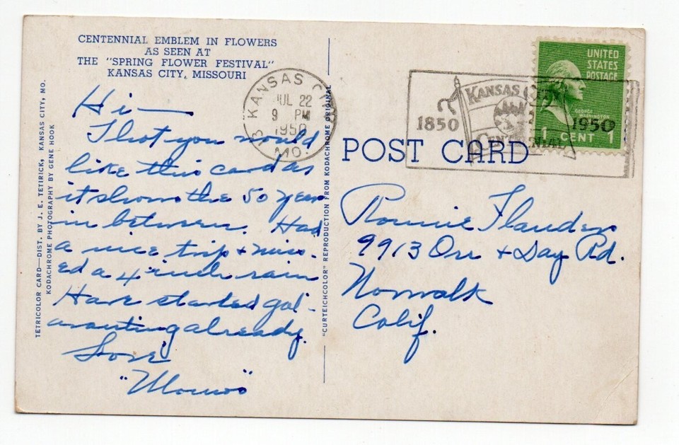 Kansas City Centennial Color Postcard from 1850-1950 | eBay