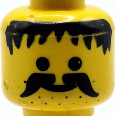 LEGO Minifigure Head Mustache Stubble Messy Black Hair Solid Stud ...