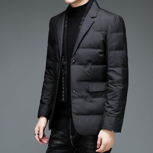 Mens Down Jacket Business Casual Coat Suit Collar Button Short Style ...