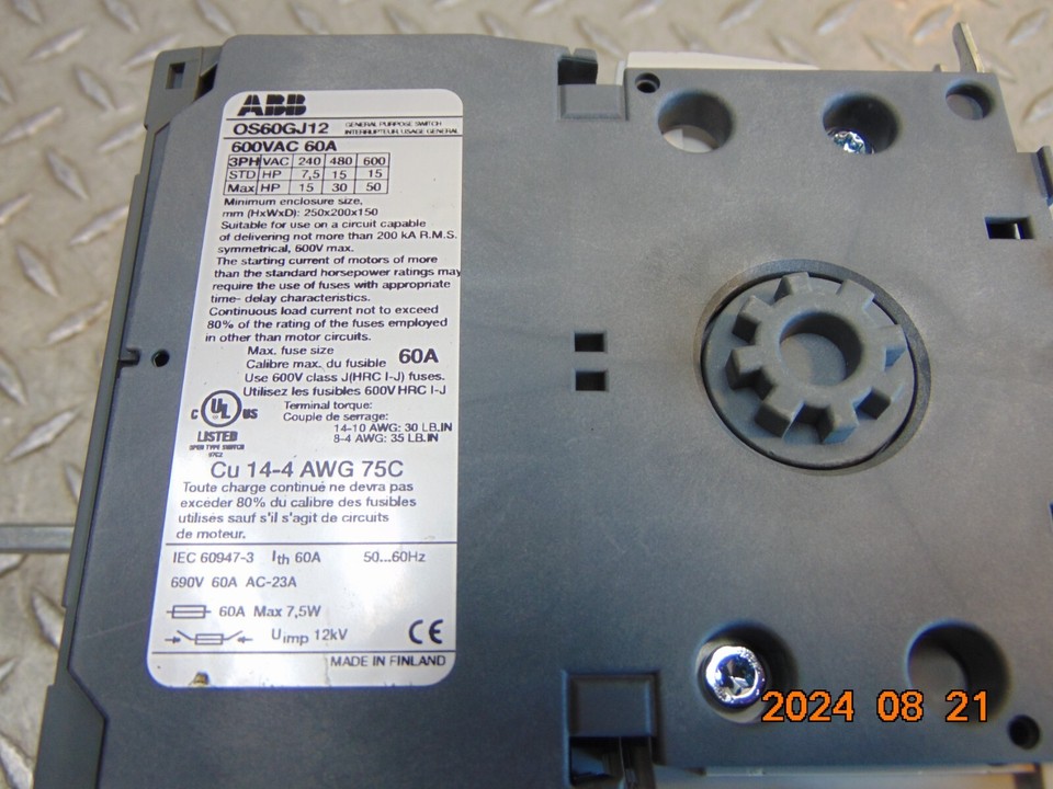 ABB OS60GJ12 60A 600VAC FUSIBLE DISCONNECT SWITCH | eBay