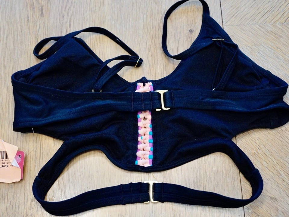XHILARATION WOMEN'S MACRAME CUTOUT BLACK MICRO BIKINI TOP SMALL NEW W ...