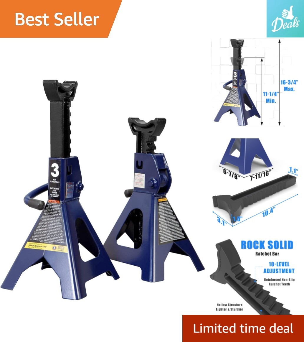 Heavy Duty Steel Jack Stands - 3 Ton Capacity, Adjustable Height - Blue ...