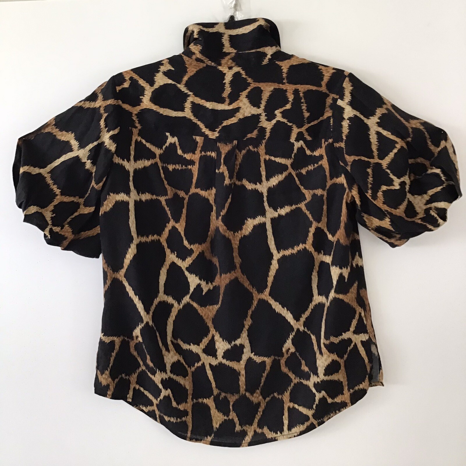 Milly Animal Print Short Puff Sleeve Button Up Linen Blend Top Reg $275 ...
