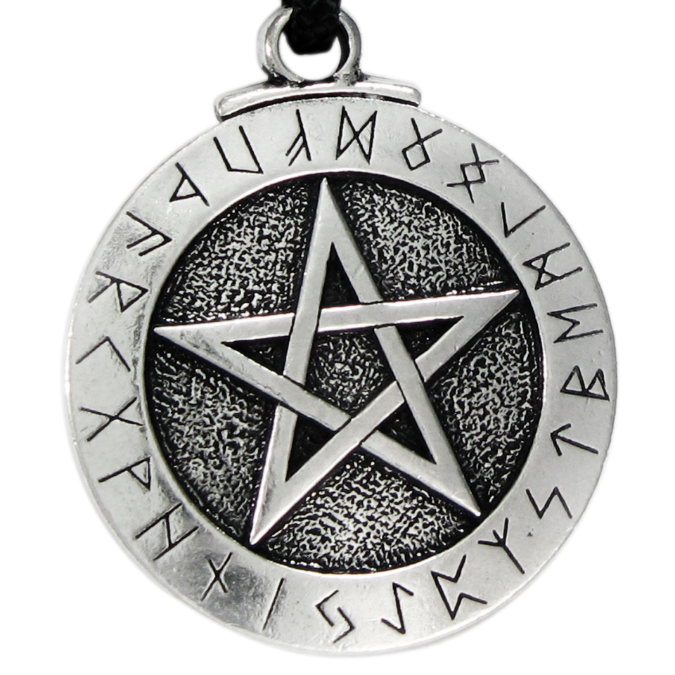 Pewter Rune Pentacle Pendant Norse Futhark Pentagram Necklace Wiccan ...