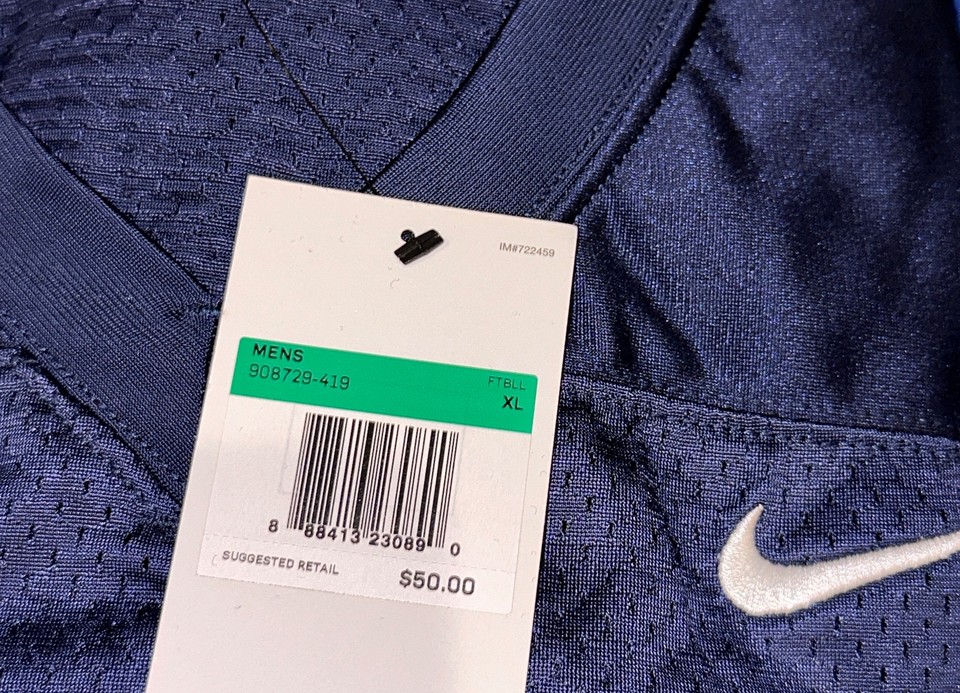 NIKE Stock Vapor Varsity Mesh Navy Blue White Practice Football Jersey ...