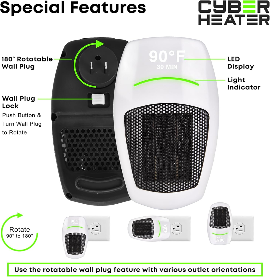 500W Compact Cyber Heater with Remote - Quiet Indoor Electric Space ...