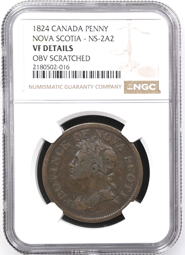 1824 Canada Nova Scotia 1 Penny Token 3 Leaves Thin Hair NGC VF ...