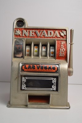Vintage Heavy Metal Las Vegas Toy Slot Machine Bank Pull Lever 777 Coin ...