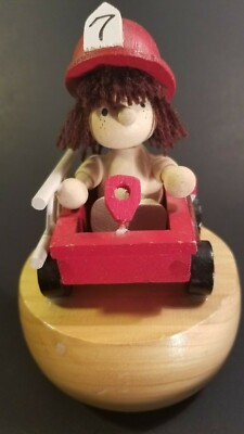 Vintage Wooden Music Box Firefighter Boy in his Truck | eBay