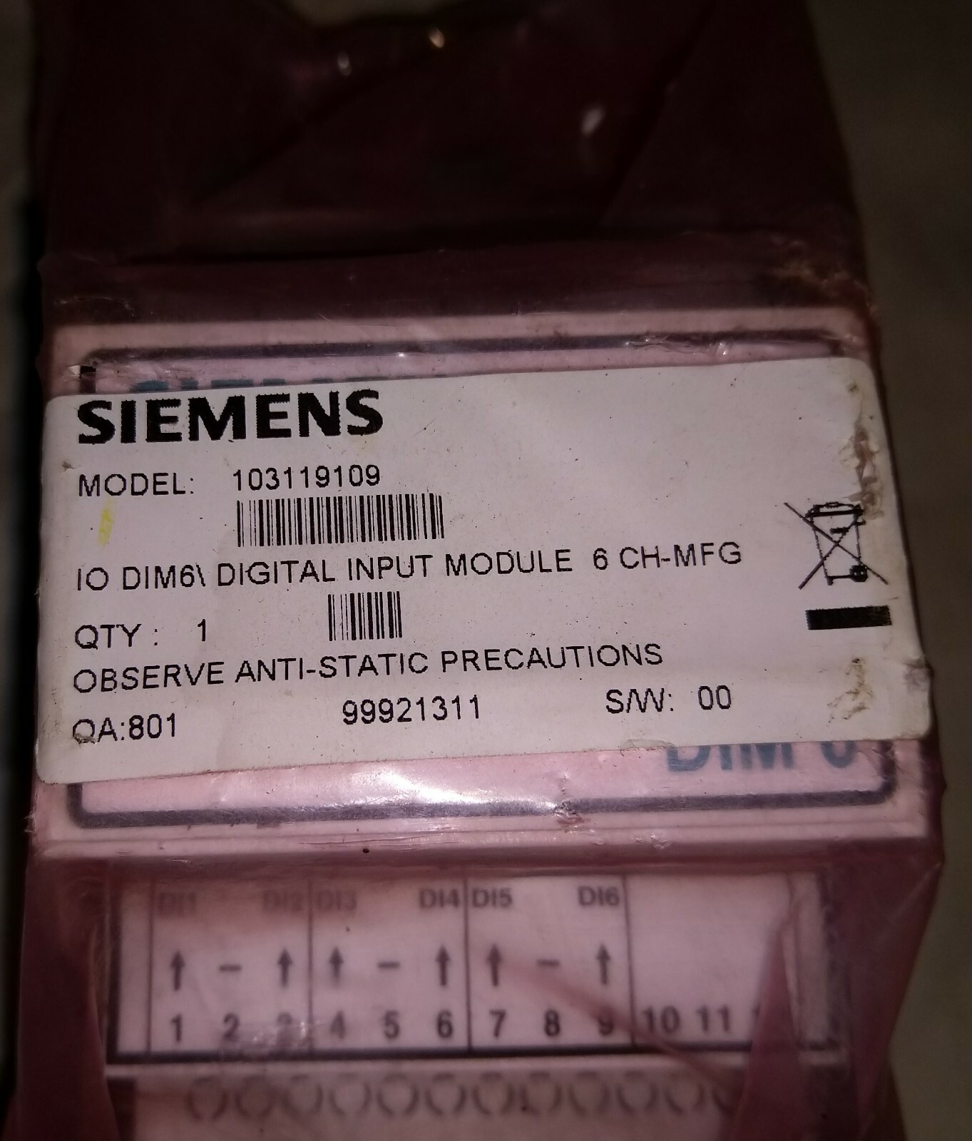 Siemens IO DIM 6 DIGITAL INPUT MODULE 6 CH-MFG MODEL: 103119109 | eBay