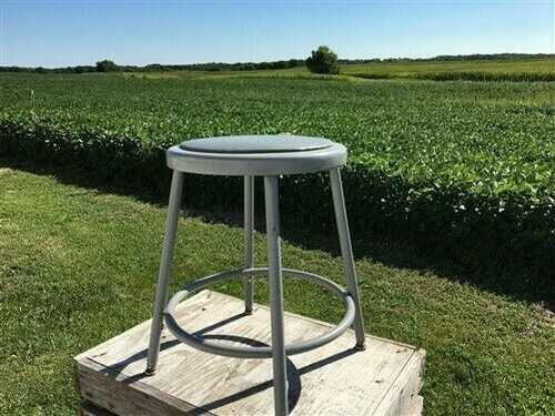 Industrial Gray Metal Drafting Stool Round Adjustable Metal Factory ...