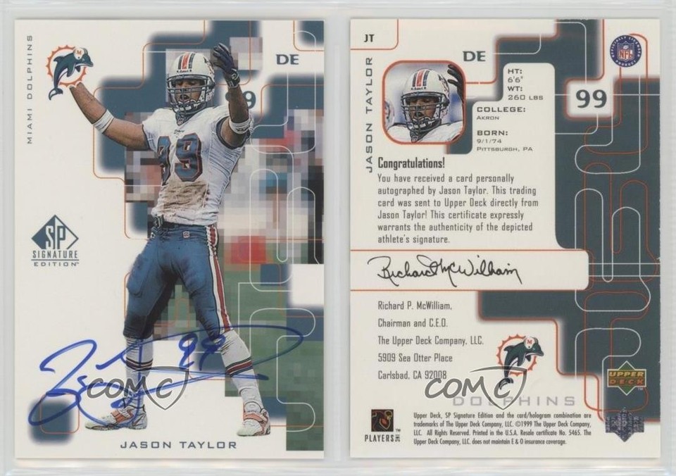 1999 SP Signature Edition Signatures Jason Taylor #JT Auto HOF 0o5t | eBay