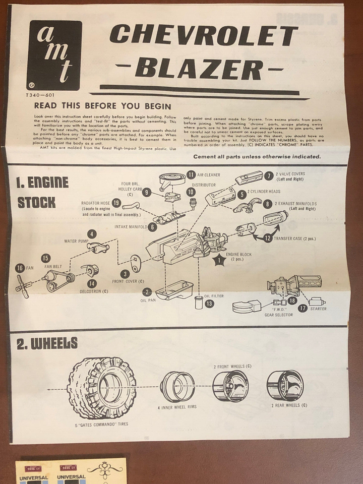 Vintage AMT Crew Chief 1971-1972 Chevy Blazer K5 4x4 Model Kit T340 1/ ...