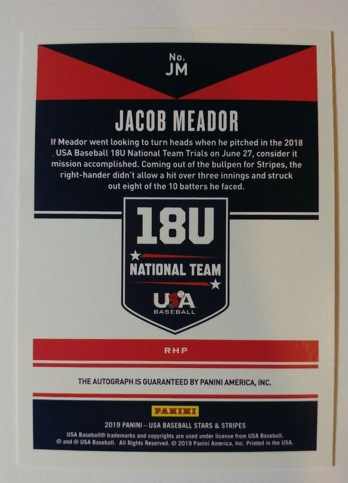 2019 STARS & STRIPES 18U NATIONAL TEAM JACOB MEADOR 319/499 | eBay