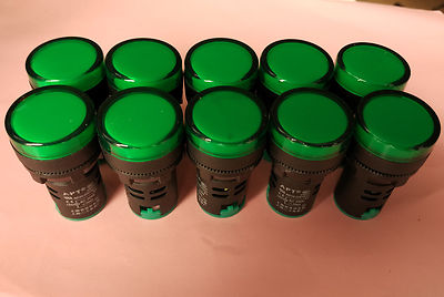 CE 10pcs 220V AC 22mm Green LED Power Indicator Signal Light AD16-22D/S ...