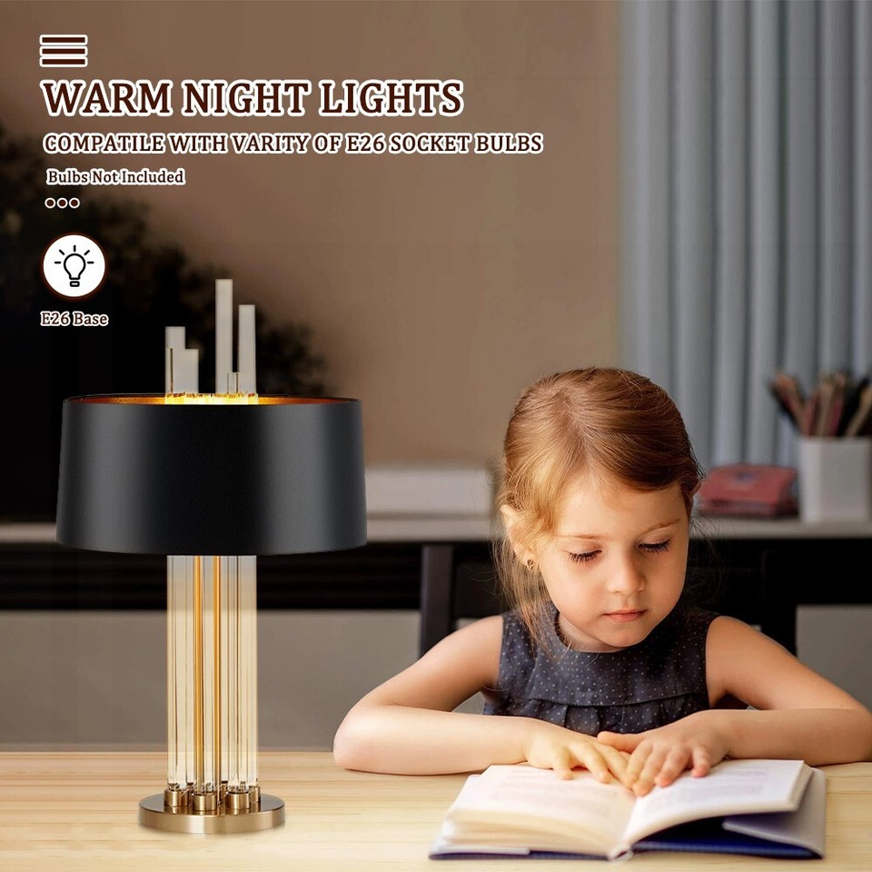 Bedside Table Lamp Glass LED Bedside Night Lamps Bedroom Nightstand ...