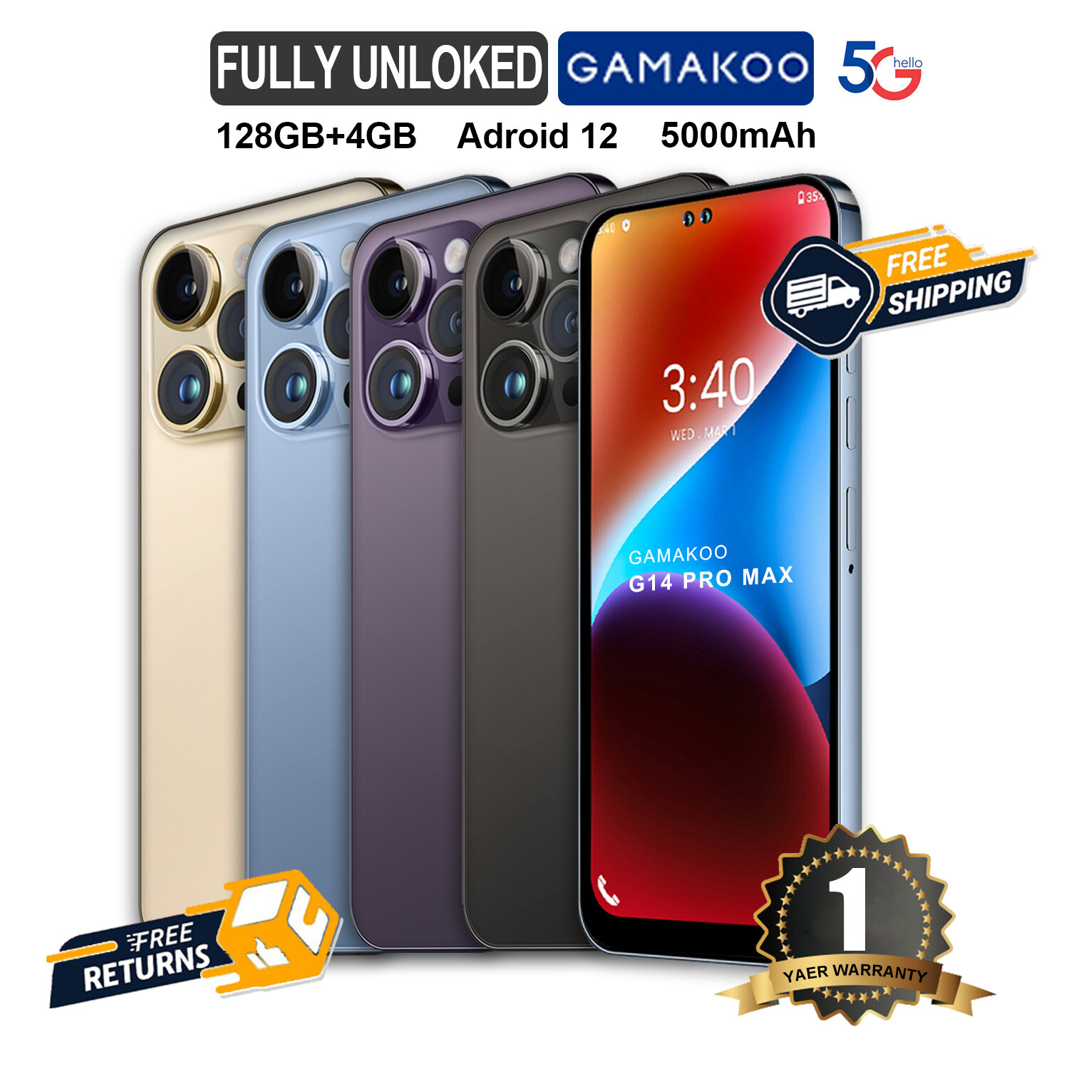 G14 Pro Max 5G 6.8" 4GB+128GB Unlocked Smartphone Cell Phone Android ...