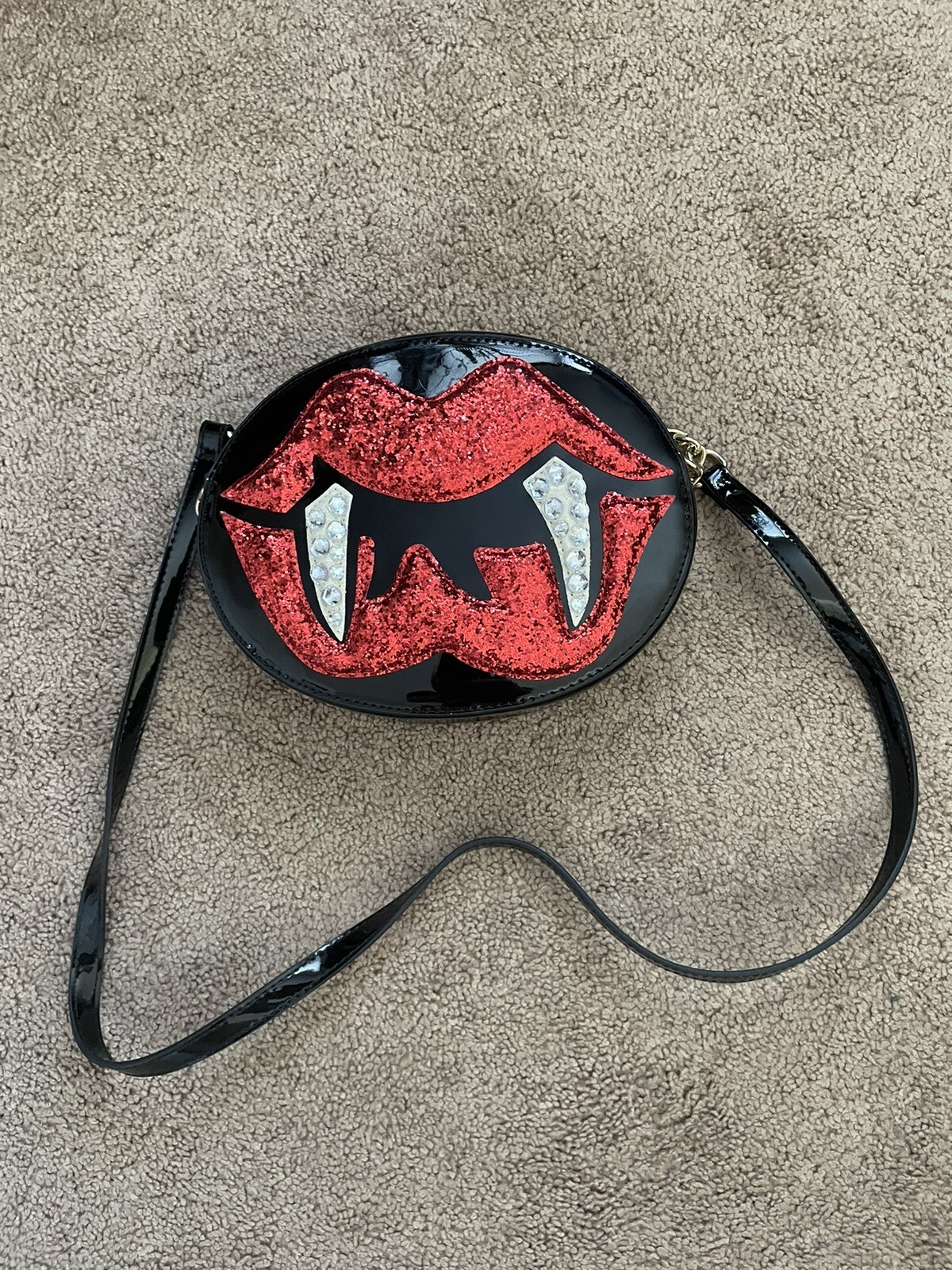 Betsey Johnson Vampire Glitter Lips Fangs Crossbody B… - Gem