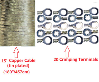 15' x 0.35" Copper Ground Strap Cable+Do-It-Yourself Terminal Kit. Tin ...