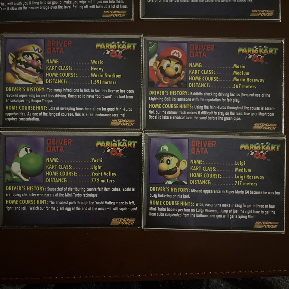 Vintage Nintendo Power Mario Kart 64 Trading Cards-FULL SET (8 Cards ...