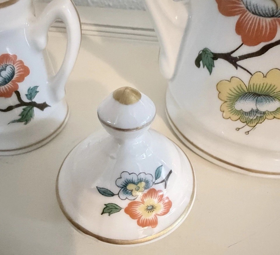 Apilco Porcelain France Floral White Teapot & Creamer Gilded French ...
