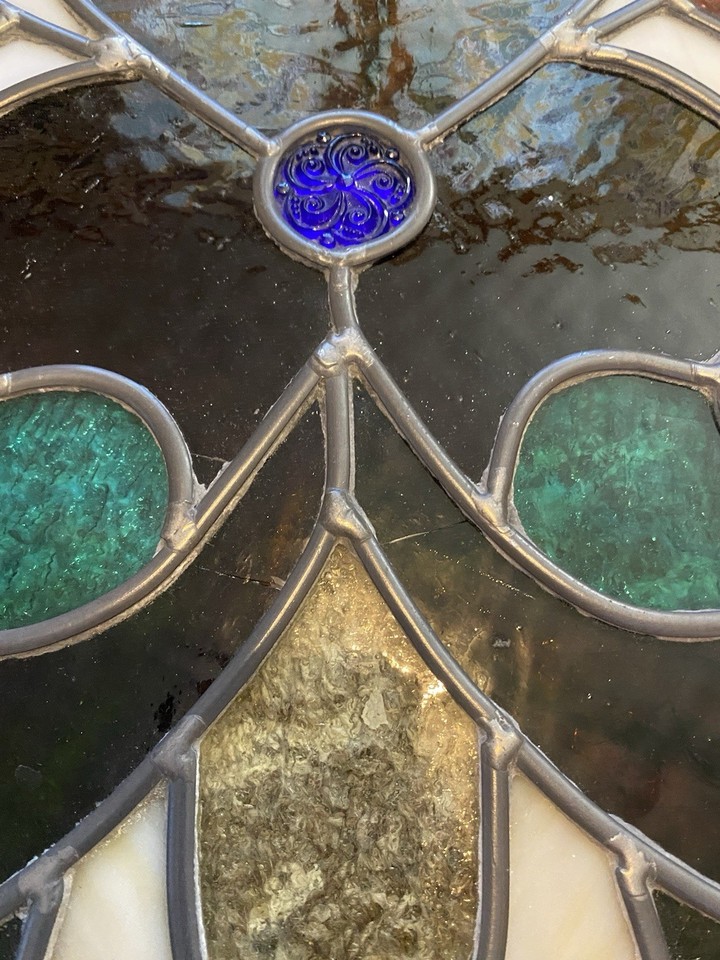 Geometric Stained Glass Window 20.25 Inches Square CRACK Leaded ...