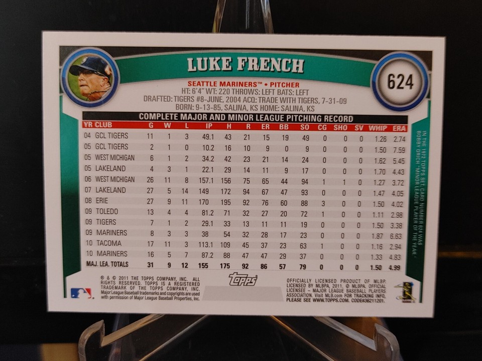 Luke French 2011 Topps Diamond Anniversary Silver #624 - Seattle ...