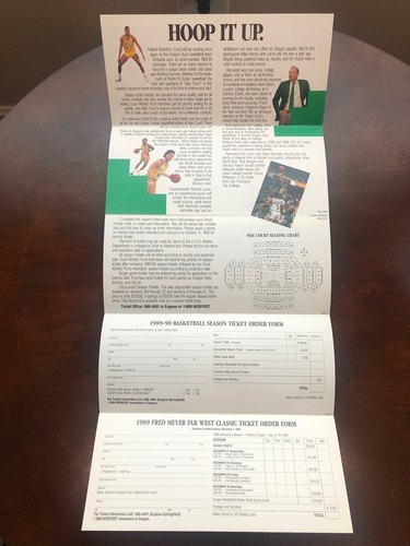 1989-90 Oregon Ducks Basketball Ticket App Brochure HOOP IT UP Don ...