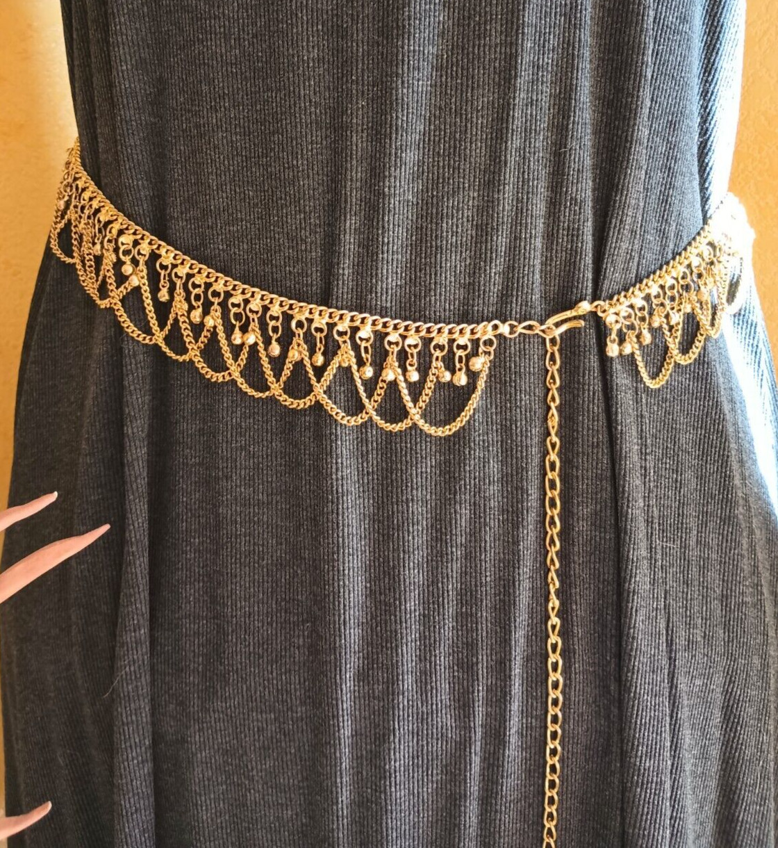 Boho Belly Dancer Bell Dangle Chain Belt Gold Tone Me… - Gem