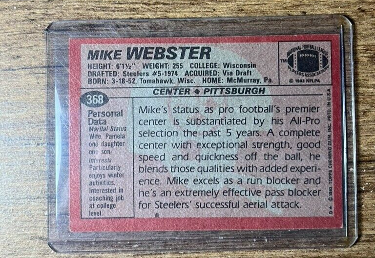 1983 Topps Football Mike Webster All Pro #368 Pittsburgh Steelers | eBay