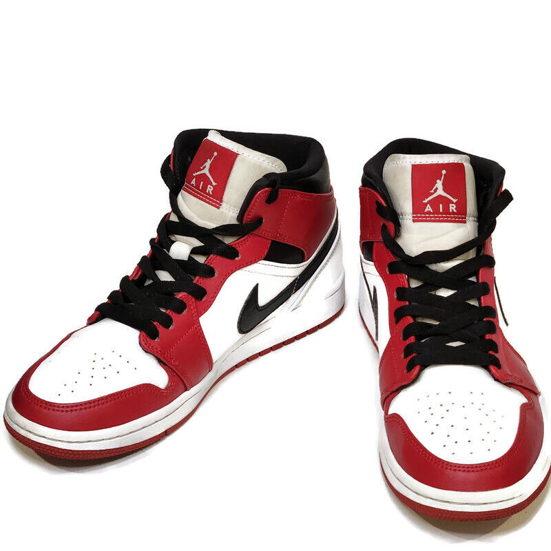 Nike Air Jordan 1 Mid Chicago White Heel 554724-173 Red Mens Nike Air Jordan 1 Mid Chicago White Heel 554724-173 Red Mens