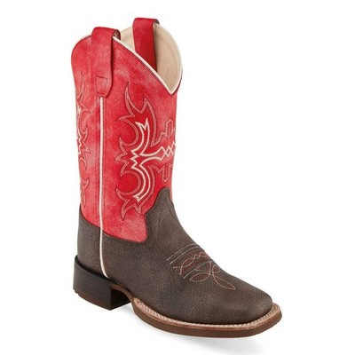 Old West Children's Wipe Out Brown and Dark Pink Broad Square Toe Boots ...