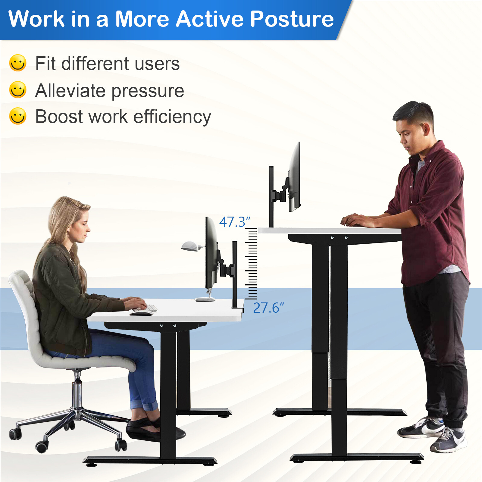 Electric Sit Stand Desk Frame Dual-Motor Height Adjustable Standing ...