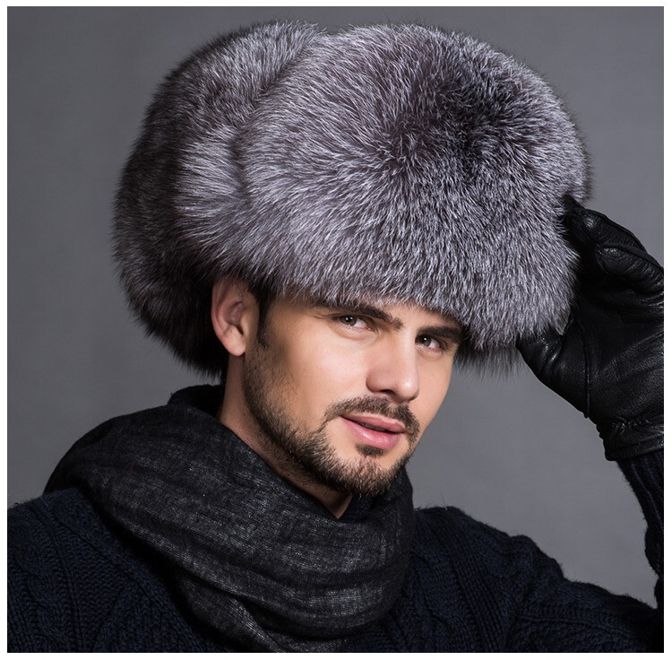 Men Real Fox Fur Hat Russian Ushanka Cossack Trapper Hat Real Leather ...
